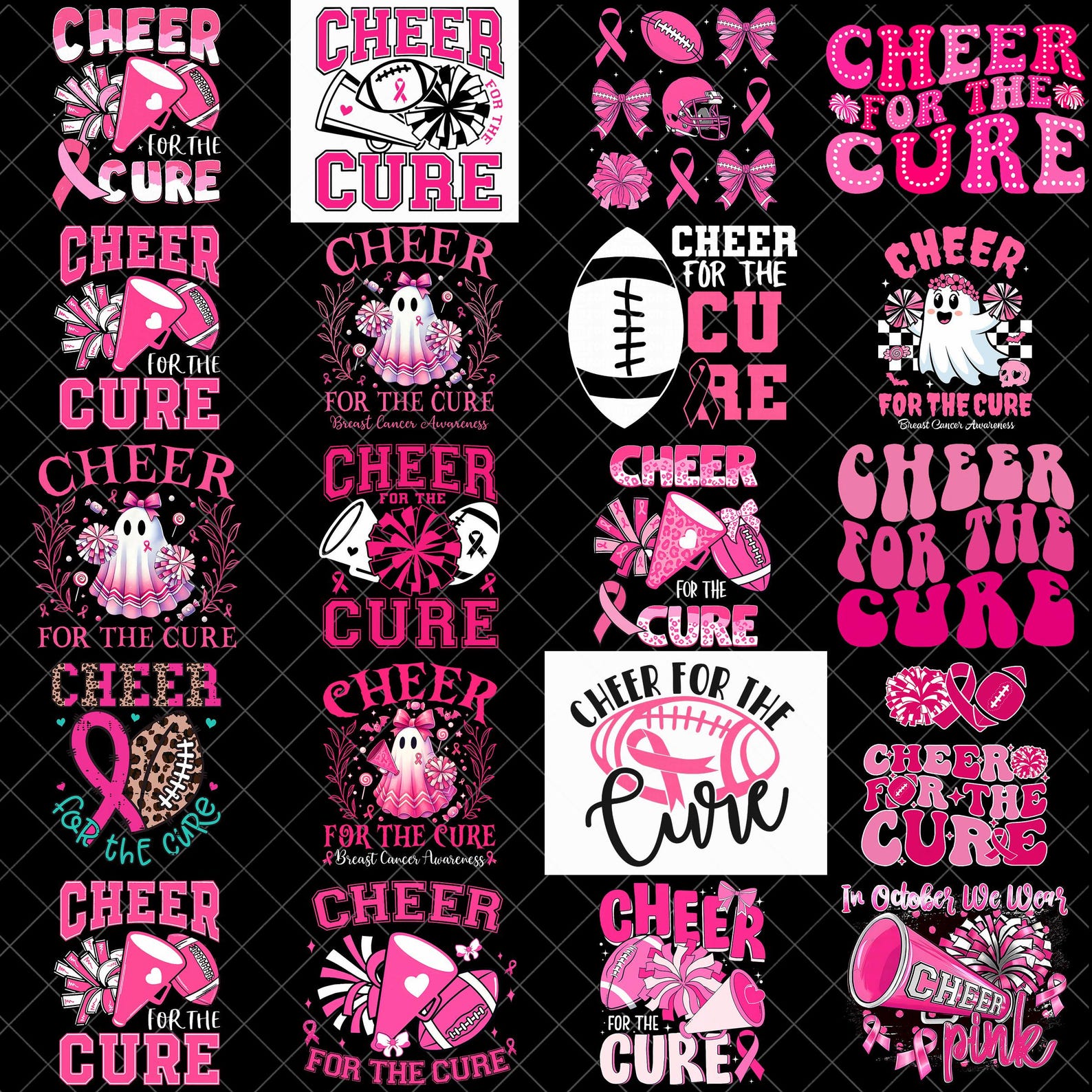 Cheer for the Cure PNG Bundle, Pink Ribbon Football Png, Breast Cancer ...