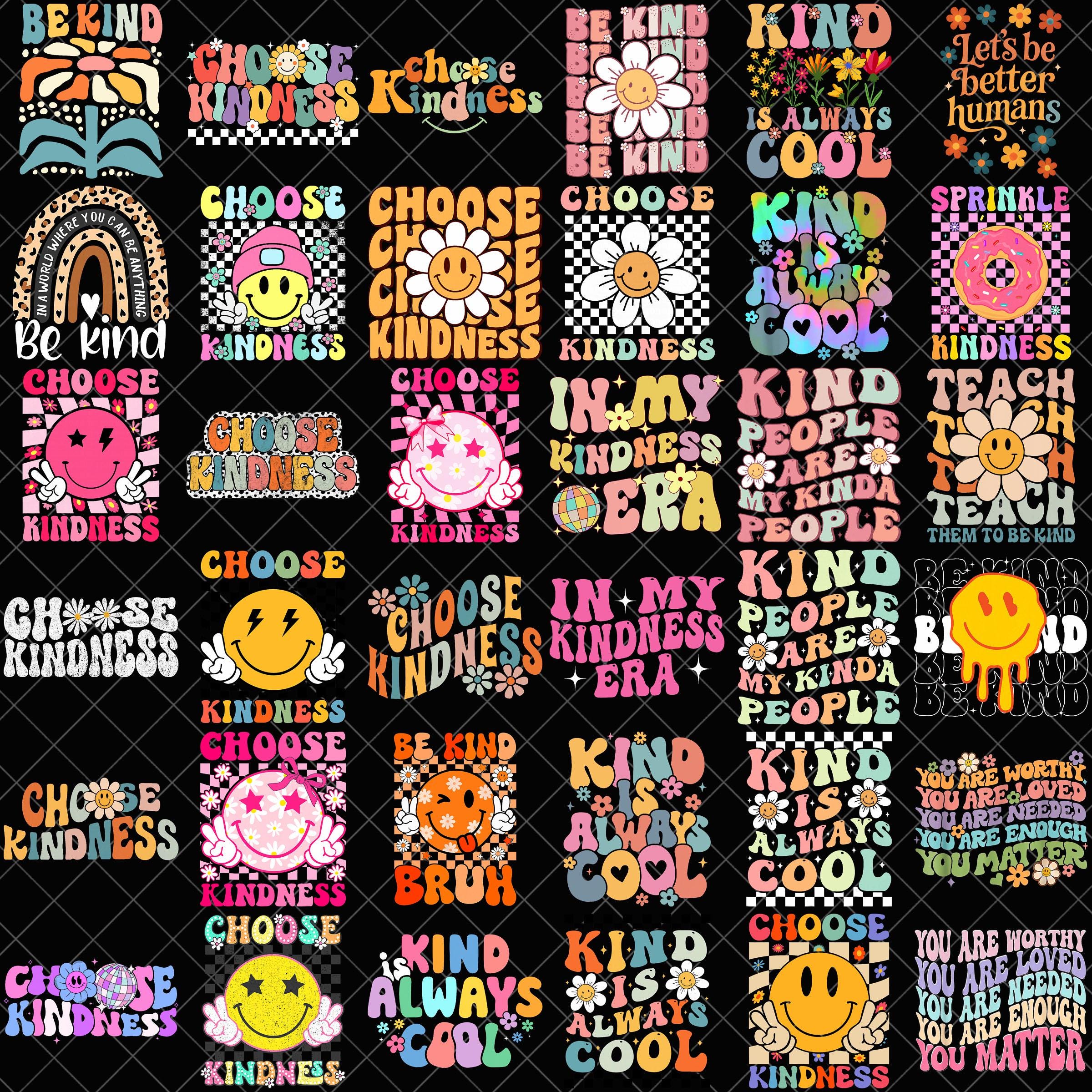 Be Kind Choose Kindness PNG Bundle Retro Rainbow Smiley Face Positive ...
