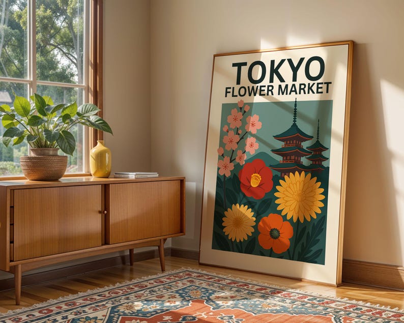 Tokyo Flower Market Poster – Japanese Wall Art, Floral Japan Travel ...