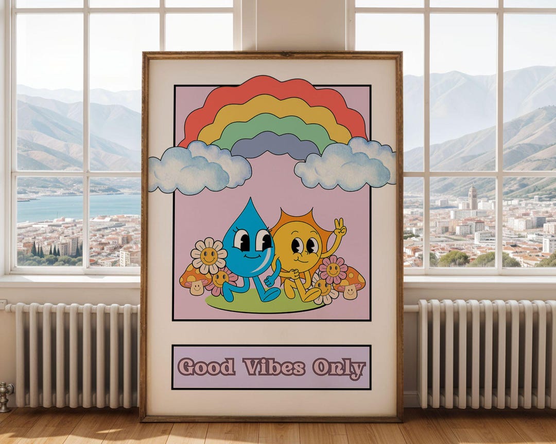 Vintage Cartoon Poster – Retro Character Print, Kawaii Rainbow Print ...