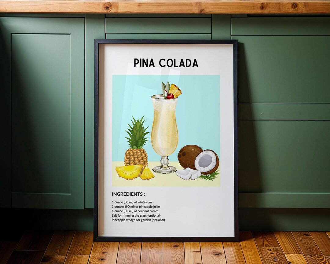Pina Colada Cocktail Poster – Tropical Drink Recipe Print, Summer ...