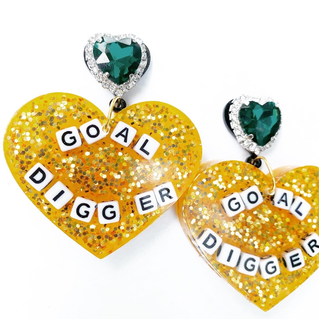 Goal Digger Oversized Resin Dangle Gold Flake Earrings - Etsy