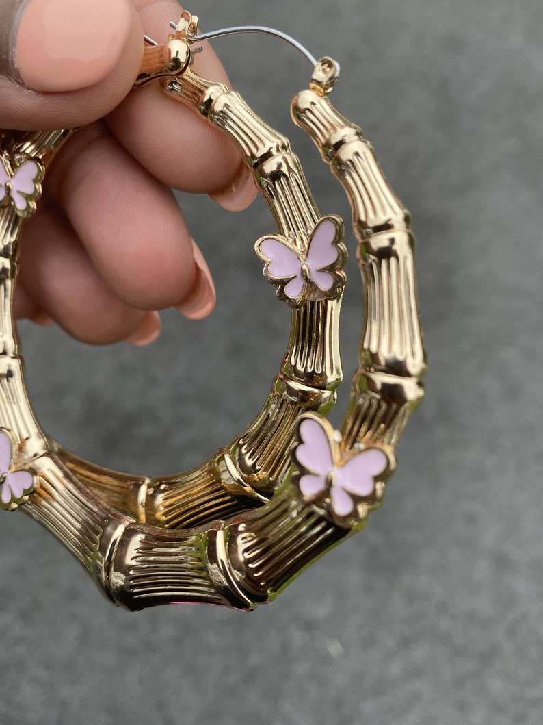 BAMBOO EARRINGS GOLD Bamboo Earrings Beautiful Pink - Etsy