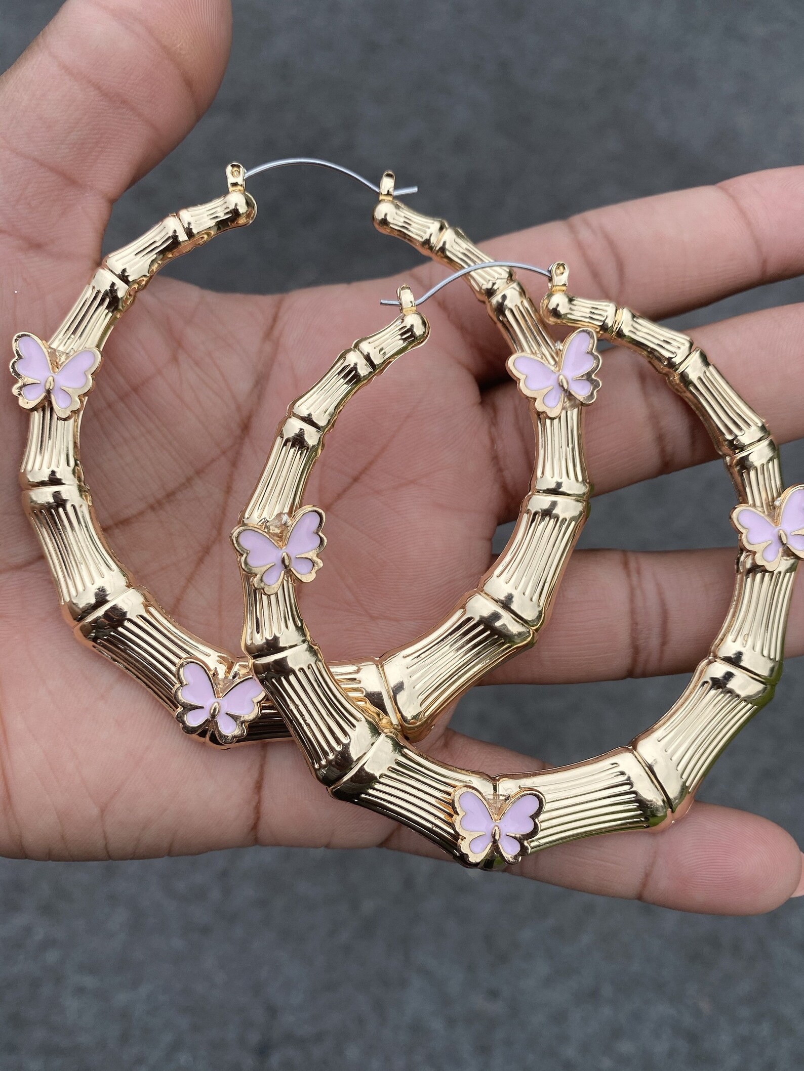 BAMBOO EARRINGS GOLD Bamboo Earrings Beautiful Pink - Etsy