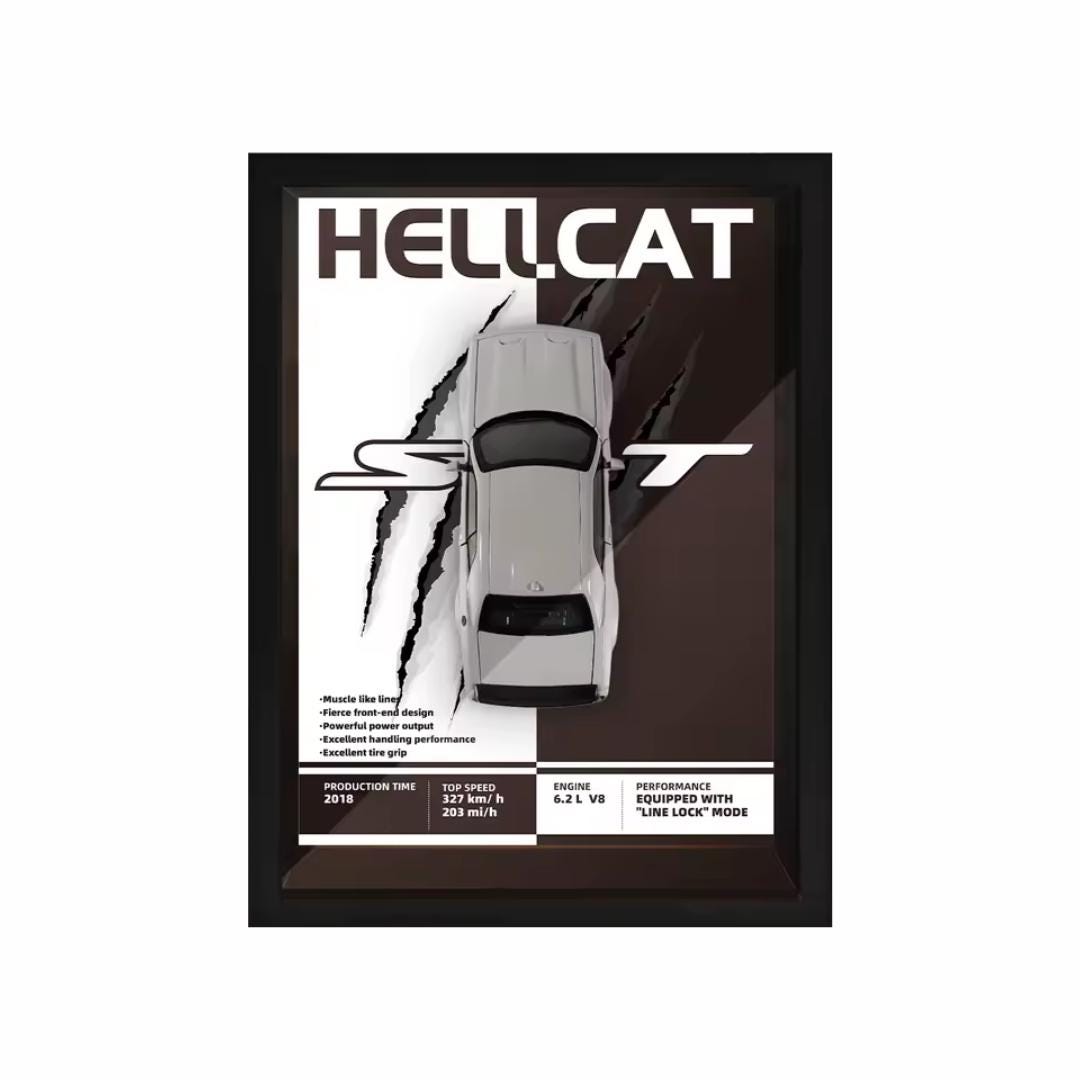 Framed 3D Dodge Hellcat Diecast Model (1:32) – Muscle Car Wall Art for ...