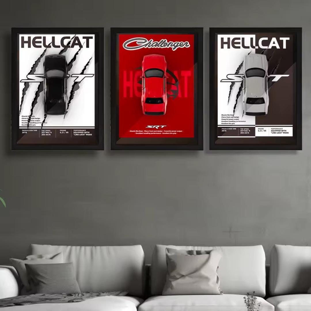 Framed 3D Dodge Hellcat Diecast Model (1:32) – Muscle Car Wall Art for ...