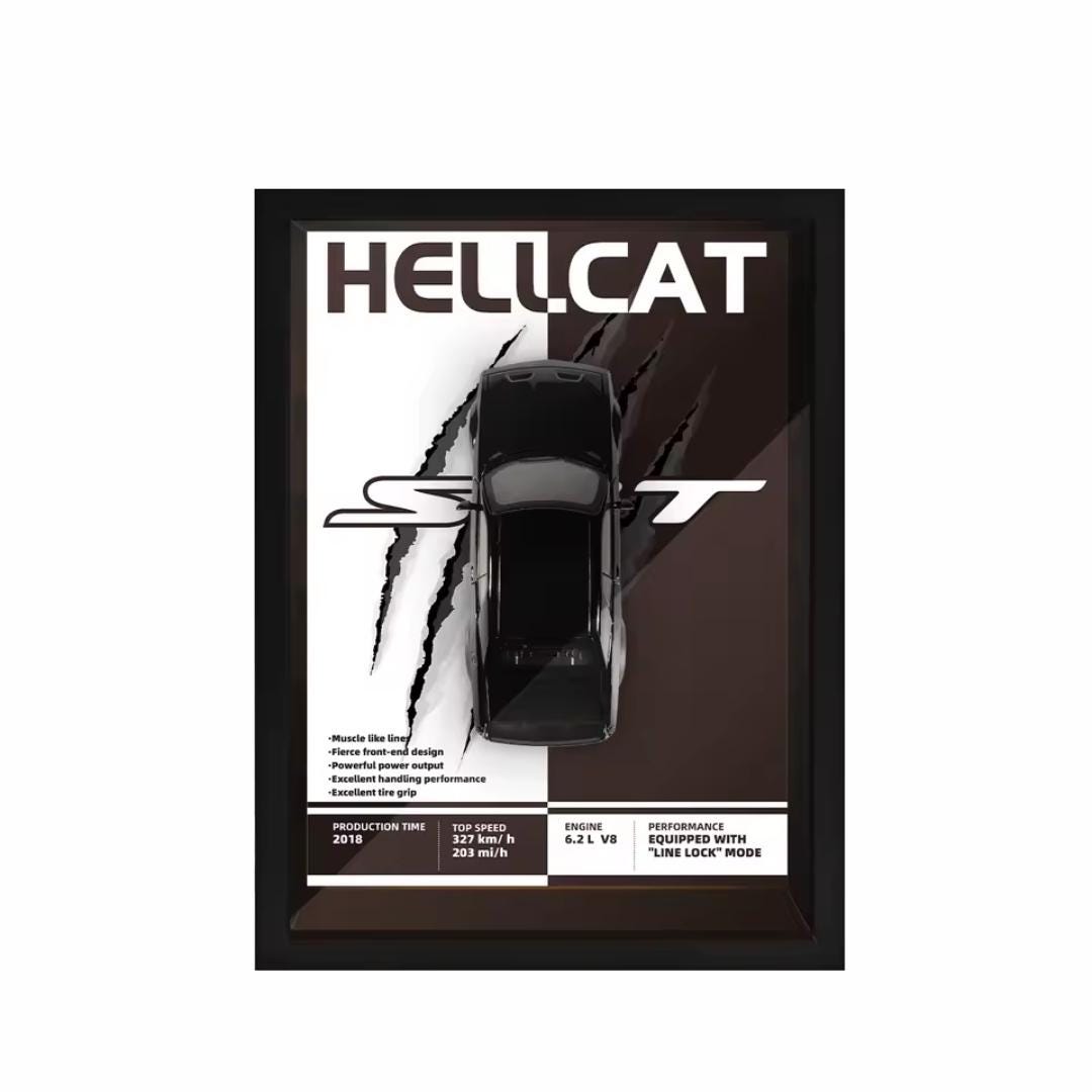 Framed 3D Dodge Hellcat Diecast Model (1:32) – Muscle Car Wall Art for ...