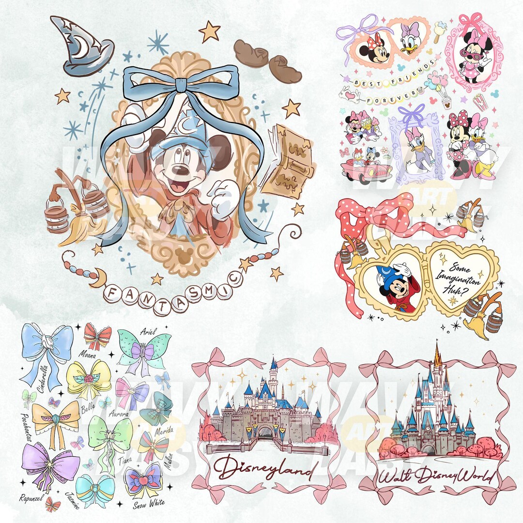 6 Coquette Disney PNG Bundle, Magical,princess Coquette Bow,daisy ...