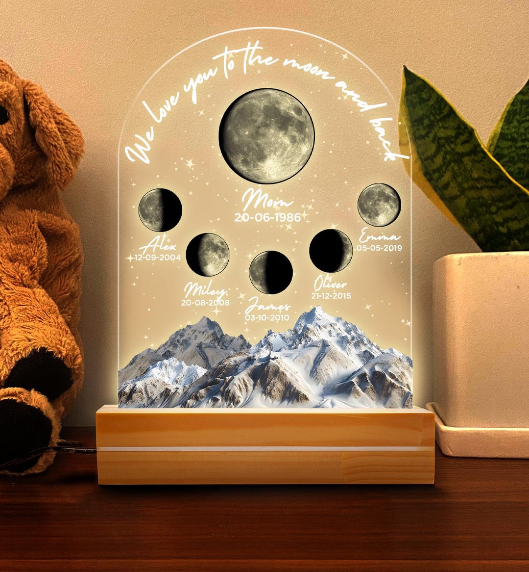 Custom Moons Phase LED Night Light, Personalized Moons Phase With Kids ...