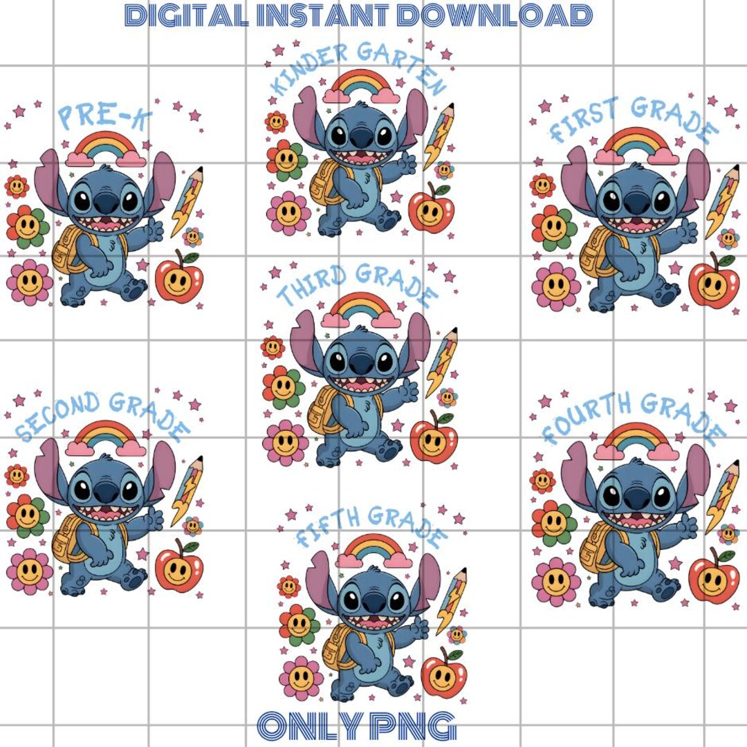 Stitch Back to School PNG Bundle: Cartoon Design (digital Download - Etsy