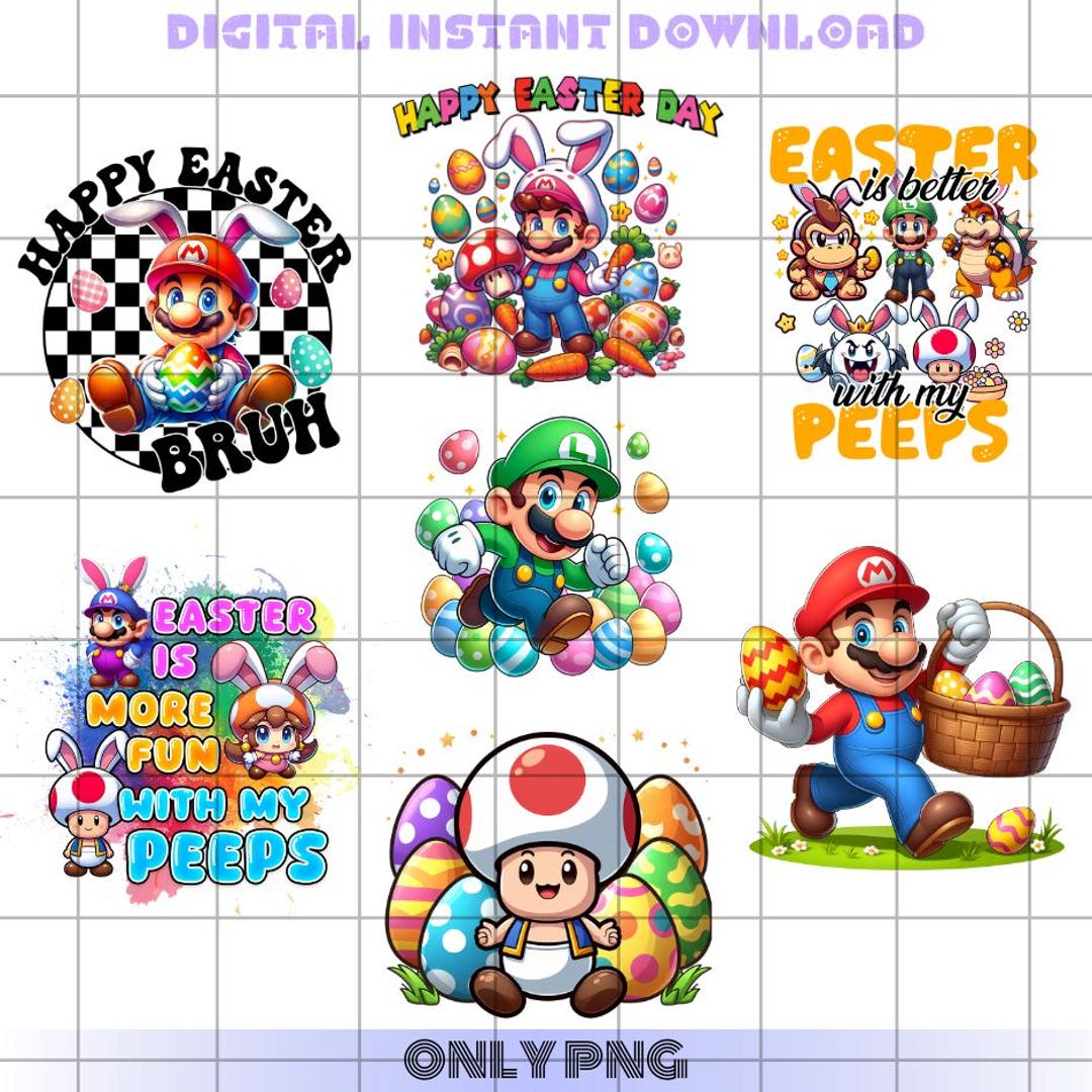 Mario Easter Day Png Bundle, Cute Luigi Easter Bunny Digital File ...