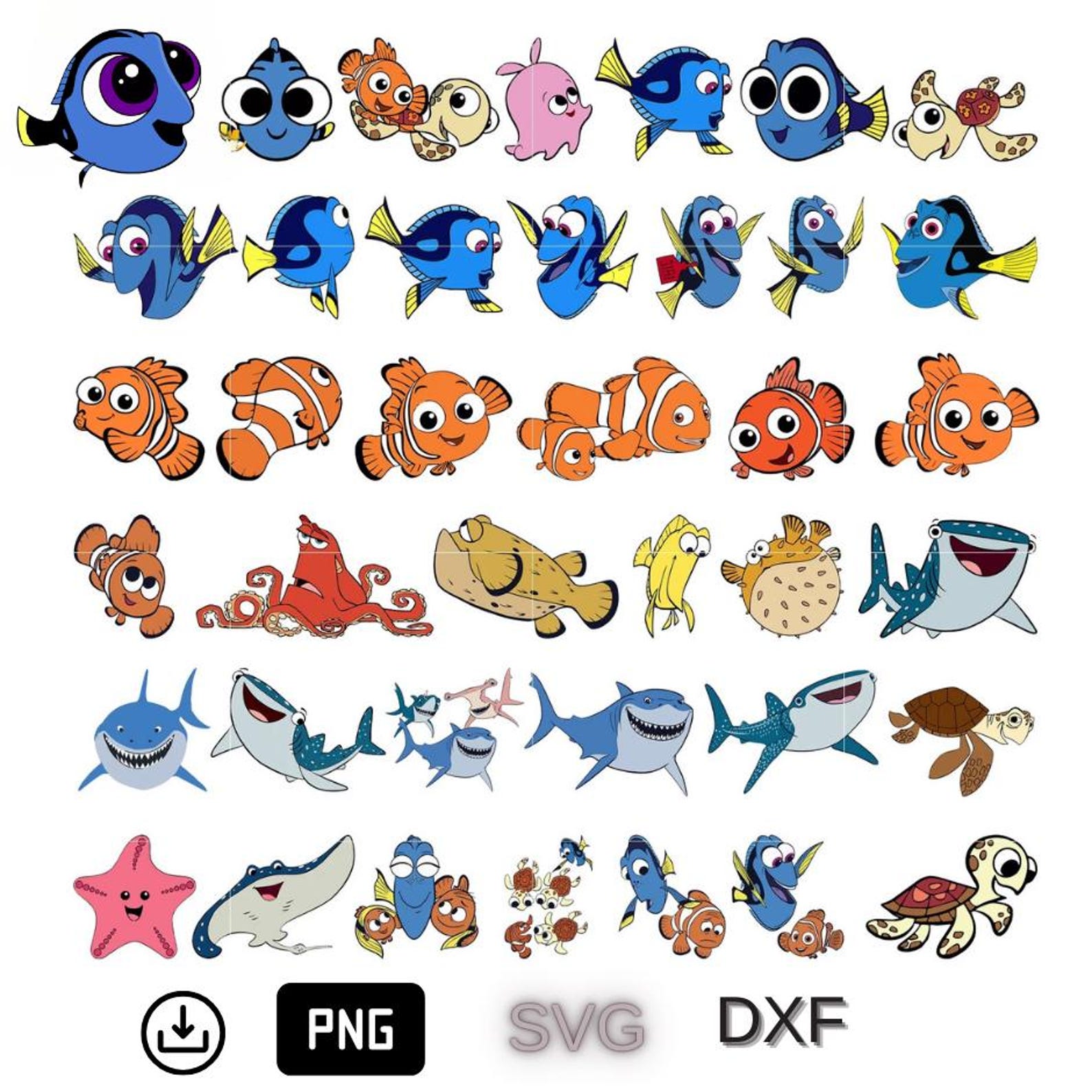 Nemo SVG, Nemo PNG Clipart Bundle, Nemo Digital Papers, Fish Clipart for Nemo Birthday, Nemo ...