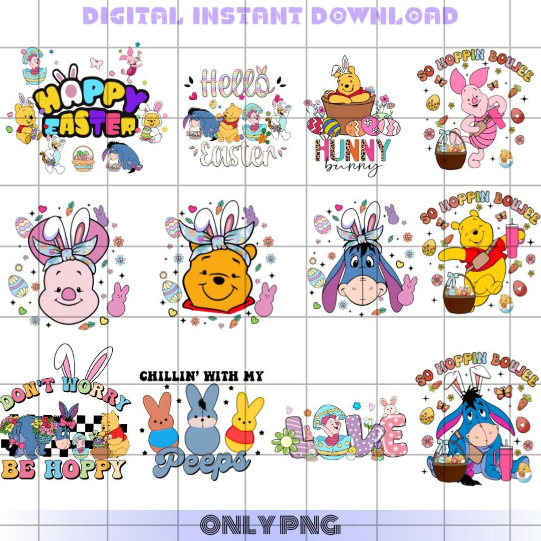 Pooh Easter Day Png Bundle, Cute Tigger Easter Bunny Digital File ...