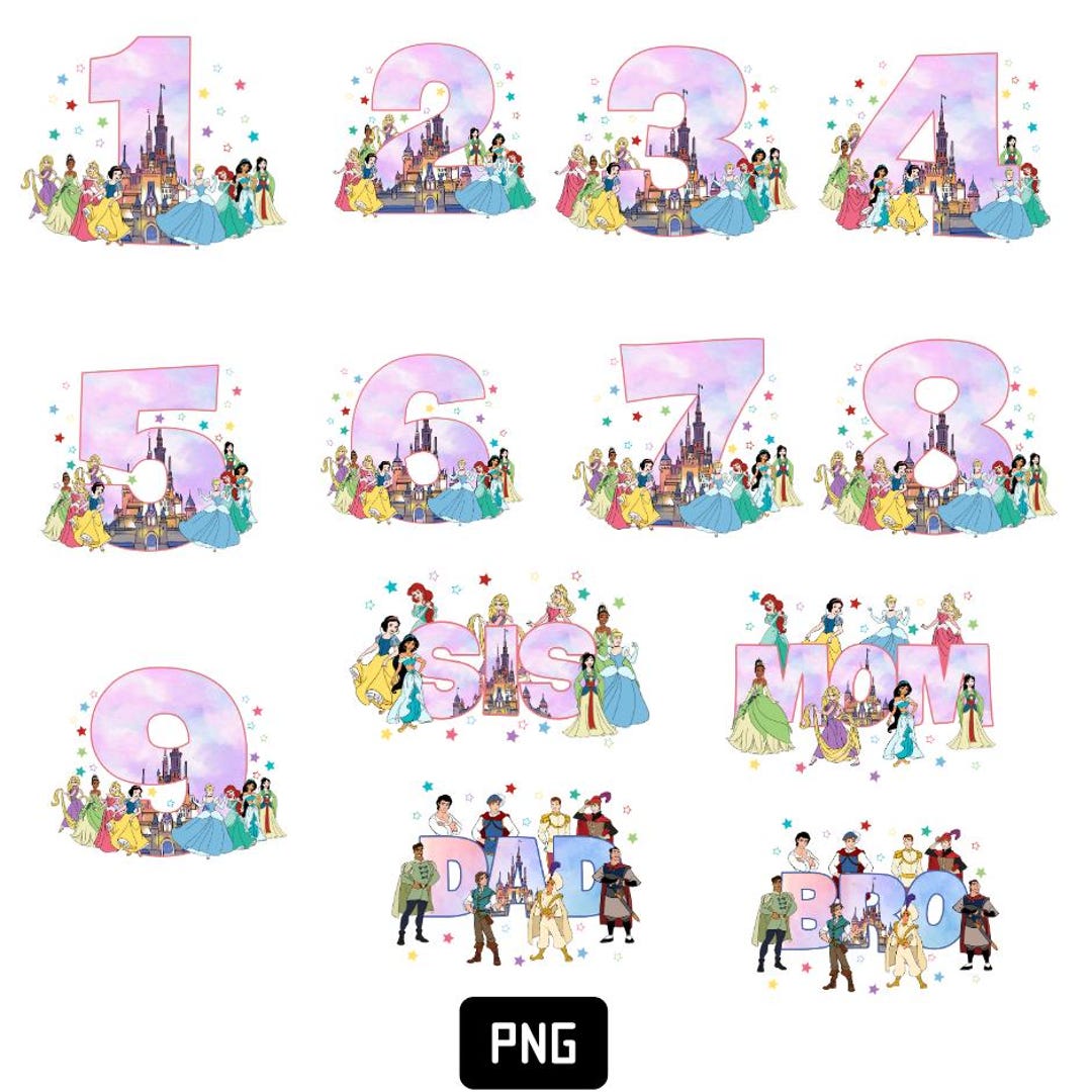 Princess Birthday Numbers PNG Bundle: Party Decor (digital Download) - Etsy