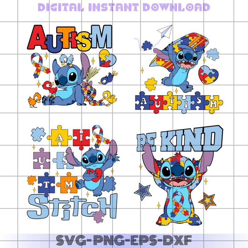 Paquete de Svg de autismo de Stitch, diseños de vectores imprimibles de ...