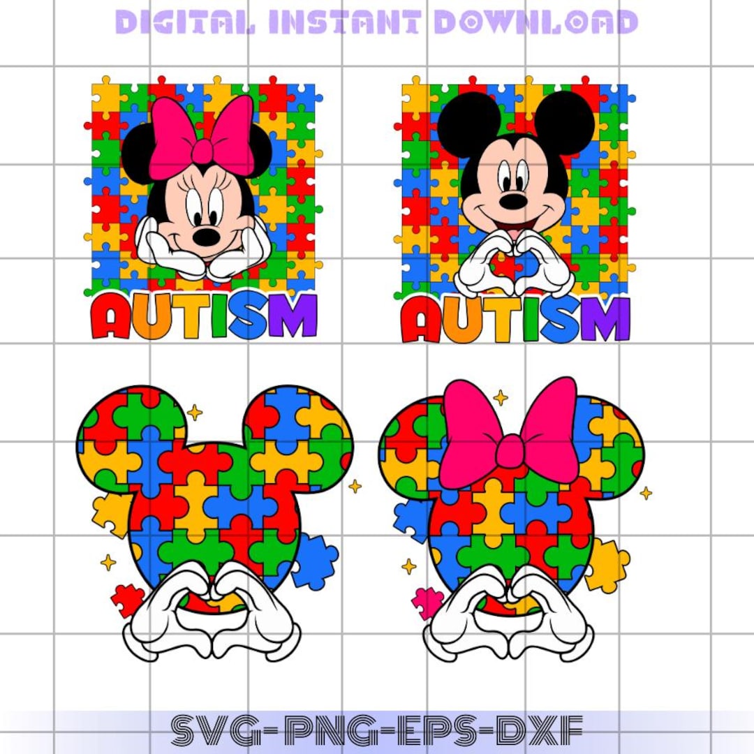 Autism Mickeyy and Minnie Svg Bundle, Autism Printable Vector Designs ...