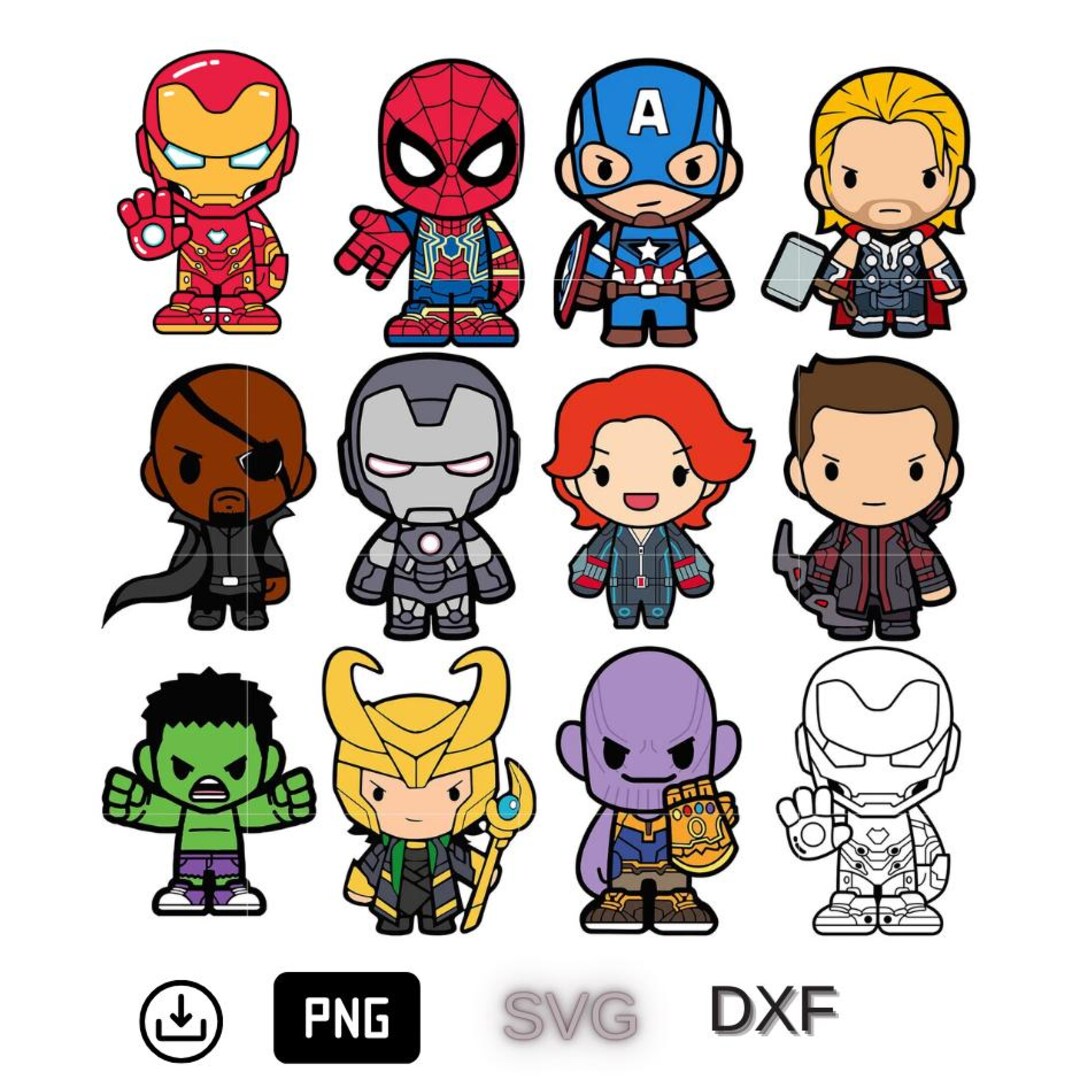 Chibi Superhero SVG Bundle: Avengers Clipart Cut Files - Etsy