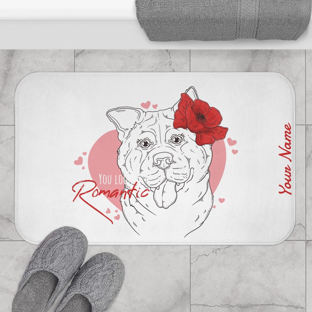 Customizable Dog Lineart Bath Mat Personalized Pet Lover Gift, Non-slip ...