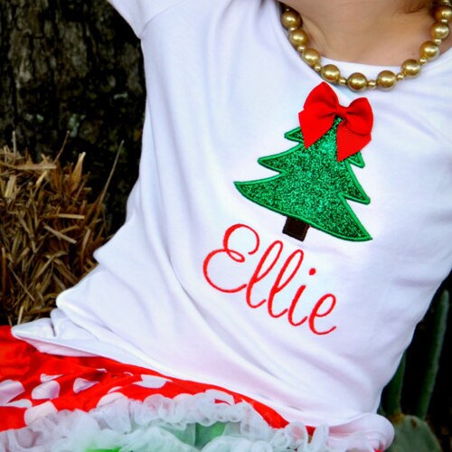 Girls Christmas Shirt / Girls Christmas Tree Shirt / Monogram | Etsy