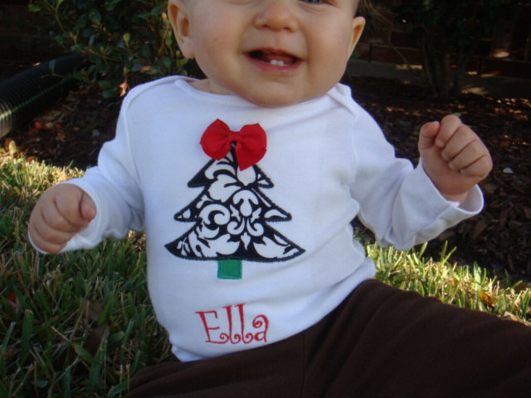 Girls Christmas Shirt Personalized Christmas Tree Bodysuit Boy or Girl ...