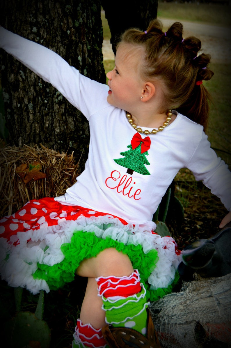 Girls Christmas Shirt / Girls Christmas Tree Shirt / Monogram - Etsy