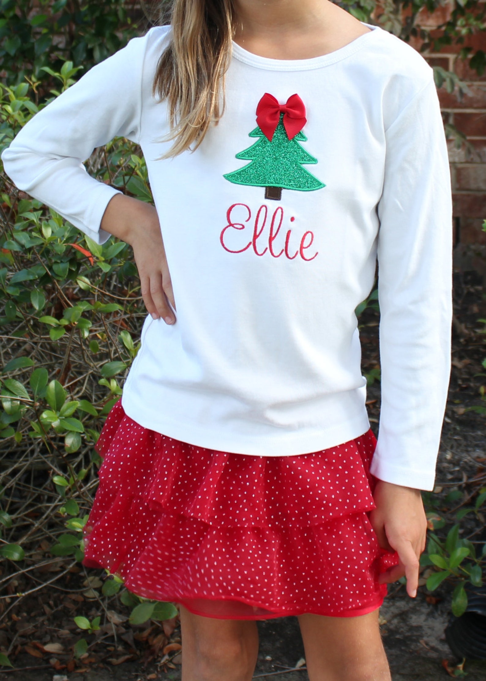 Girls Christmas Shirt / Girls Christmas Tree Shirt / Monogram | Etsy
