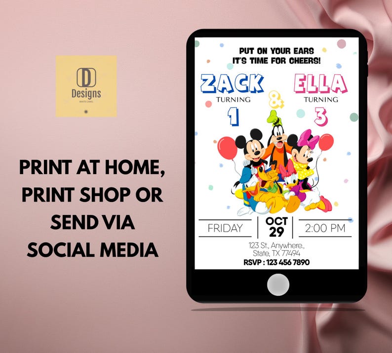 Mickey Mouse Clubhouse Siblings Birthday Invitation Card, Siblings ...