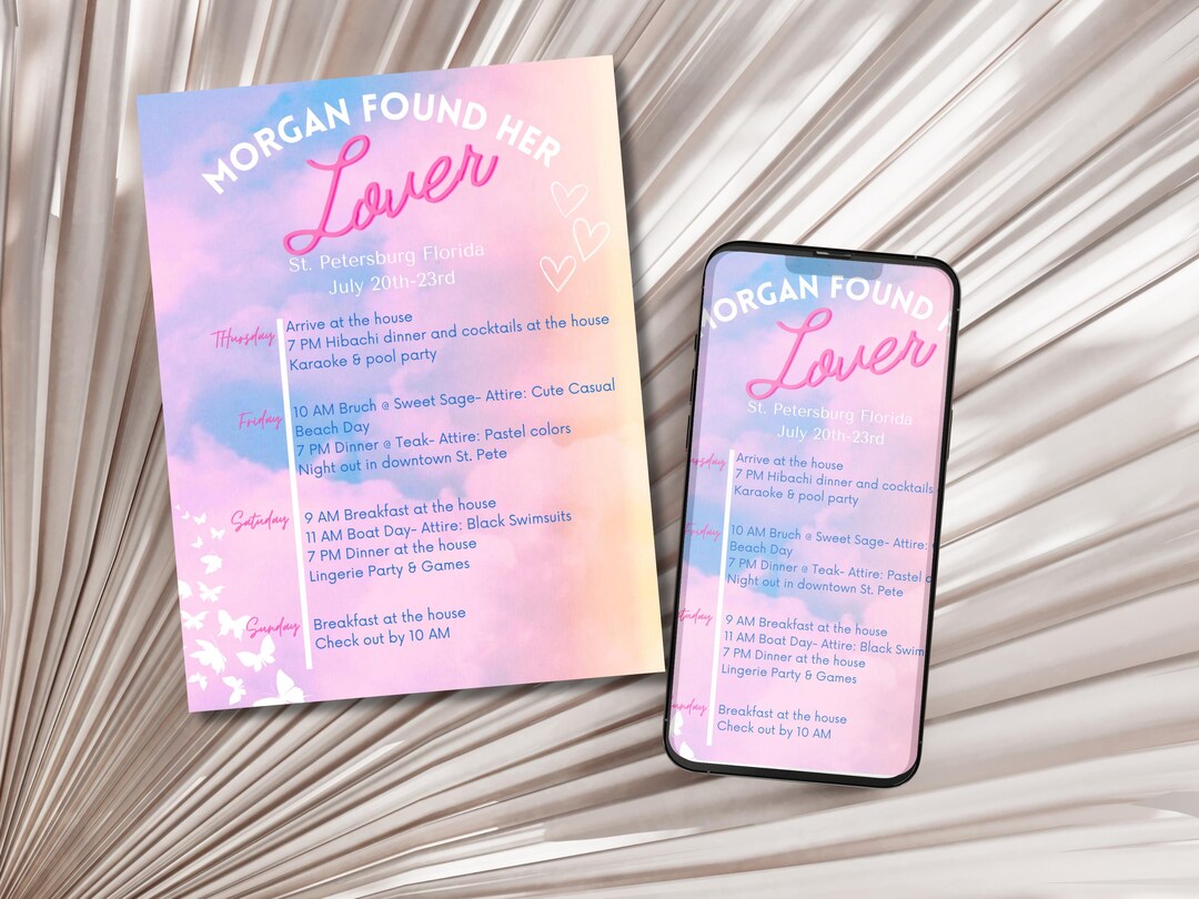 She Found Her Lover Bachelorette Party Agenda Editable Template - Etsy