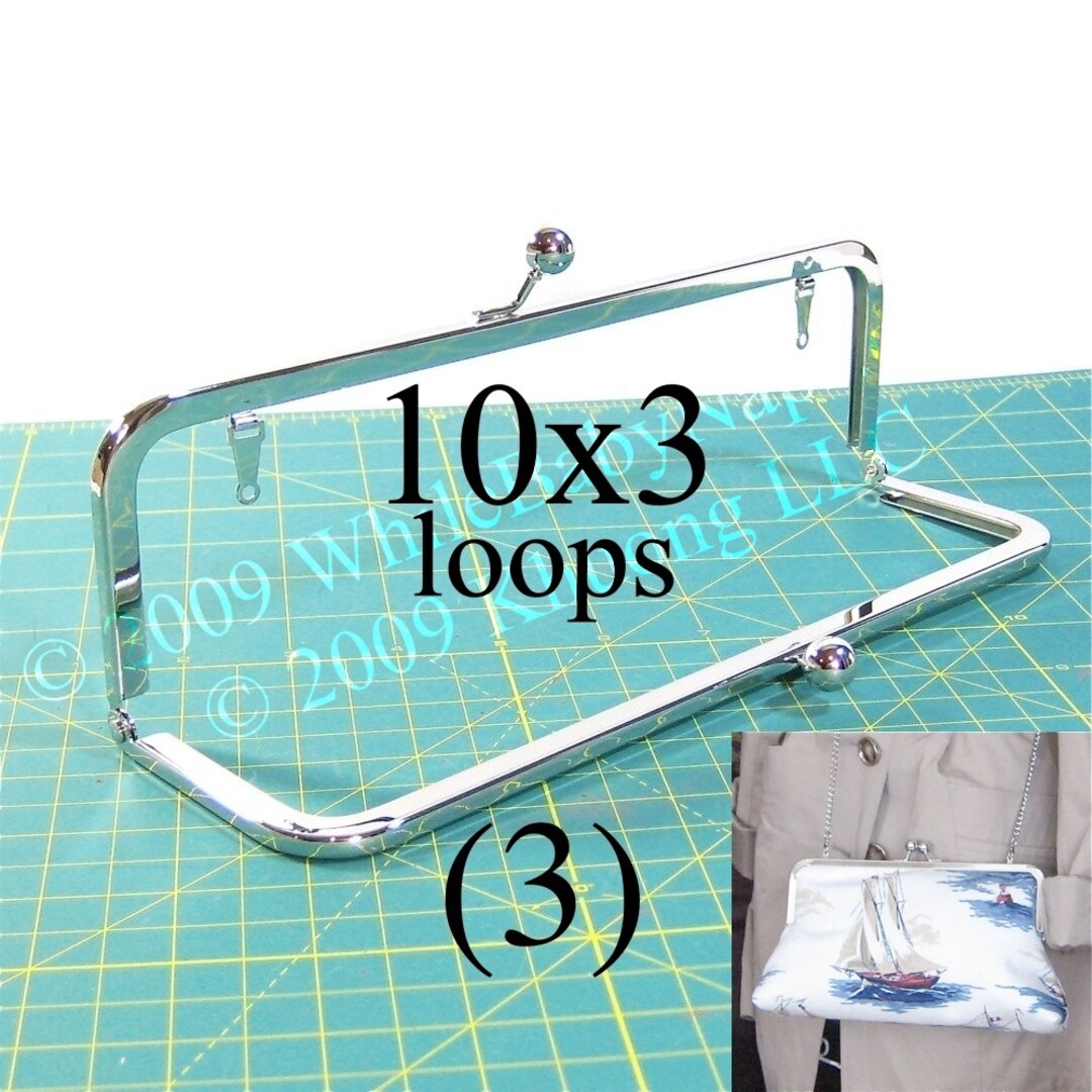 3 Silver 10"x3" Purse Frame Kisslock With LOOPS, Crossbody Bag, Large ...