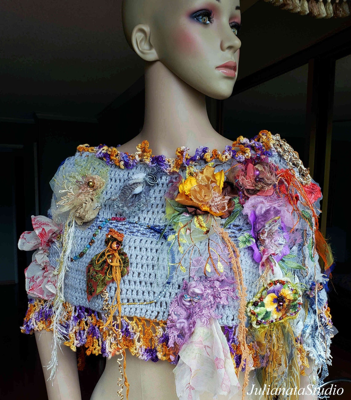 ELEGANT BOHO CAPE Wearable Fiber Art as It's Finest, Richly Embellished ...