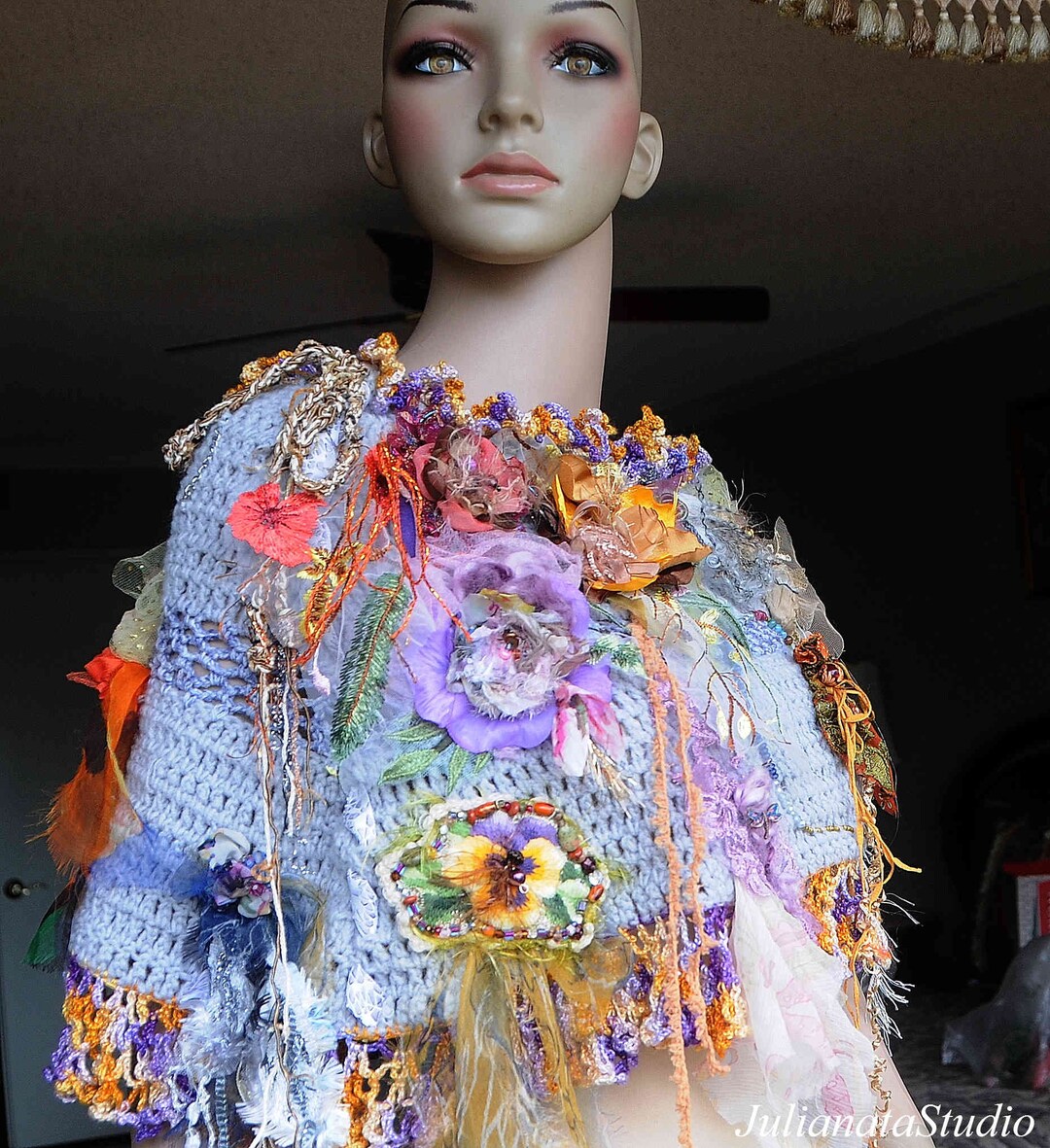 ELEGANT BOHO CAPE Wearable Fiber Art as It's Finest, Richly Embellished ...