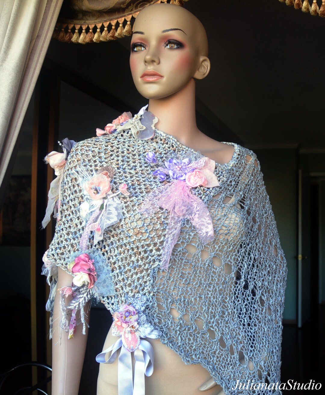 ELEGANT BOHEMIAN SHOULDERPIECE Poncho/shawl/caplet Fiber/textile Art as ...