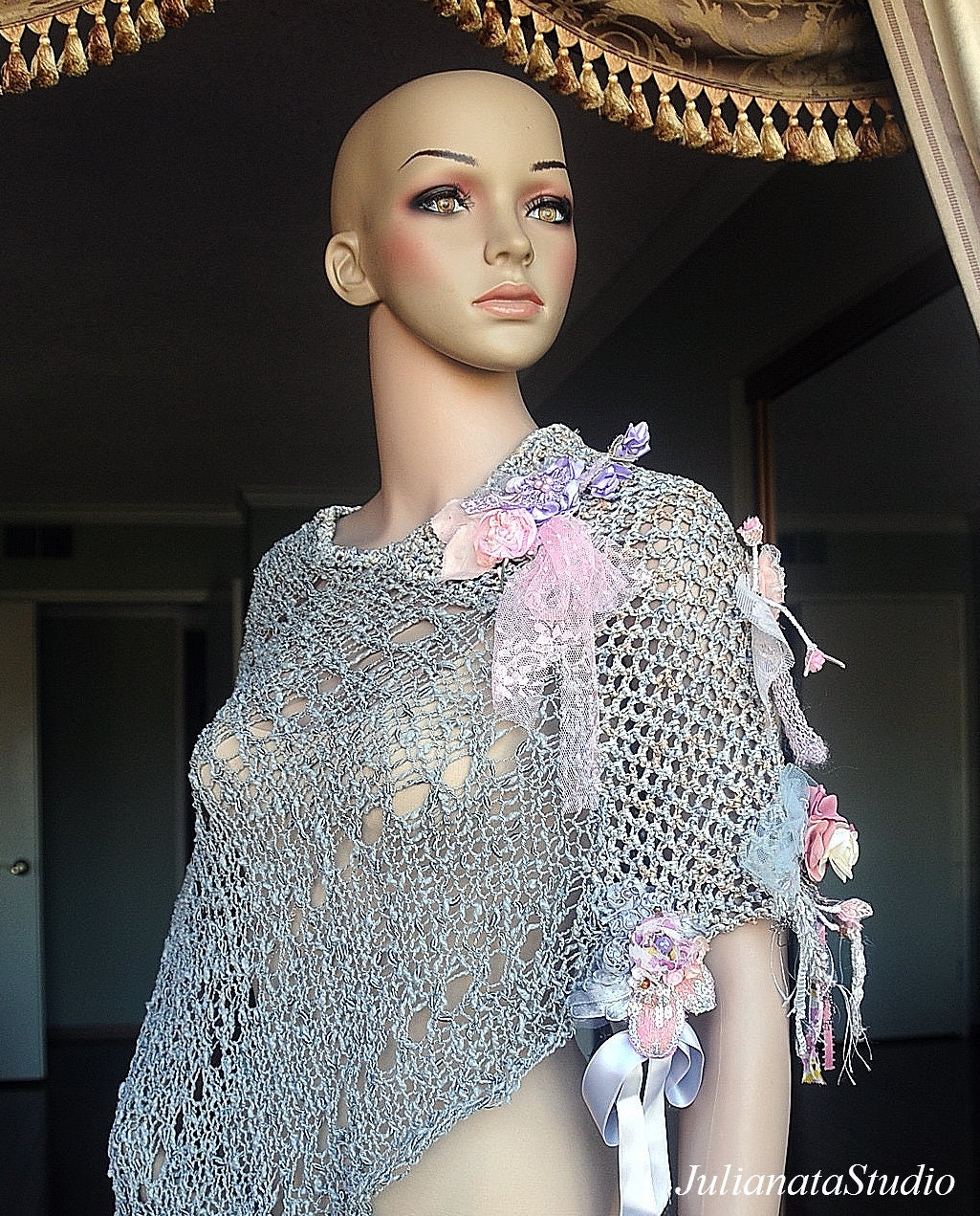 ELEGANT BOHEMIAN SHOULDERPIECE Poncho/shawl/caplet Fiber/textile Art as ...