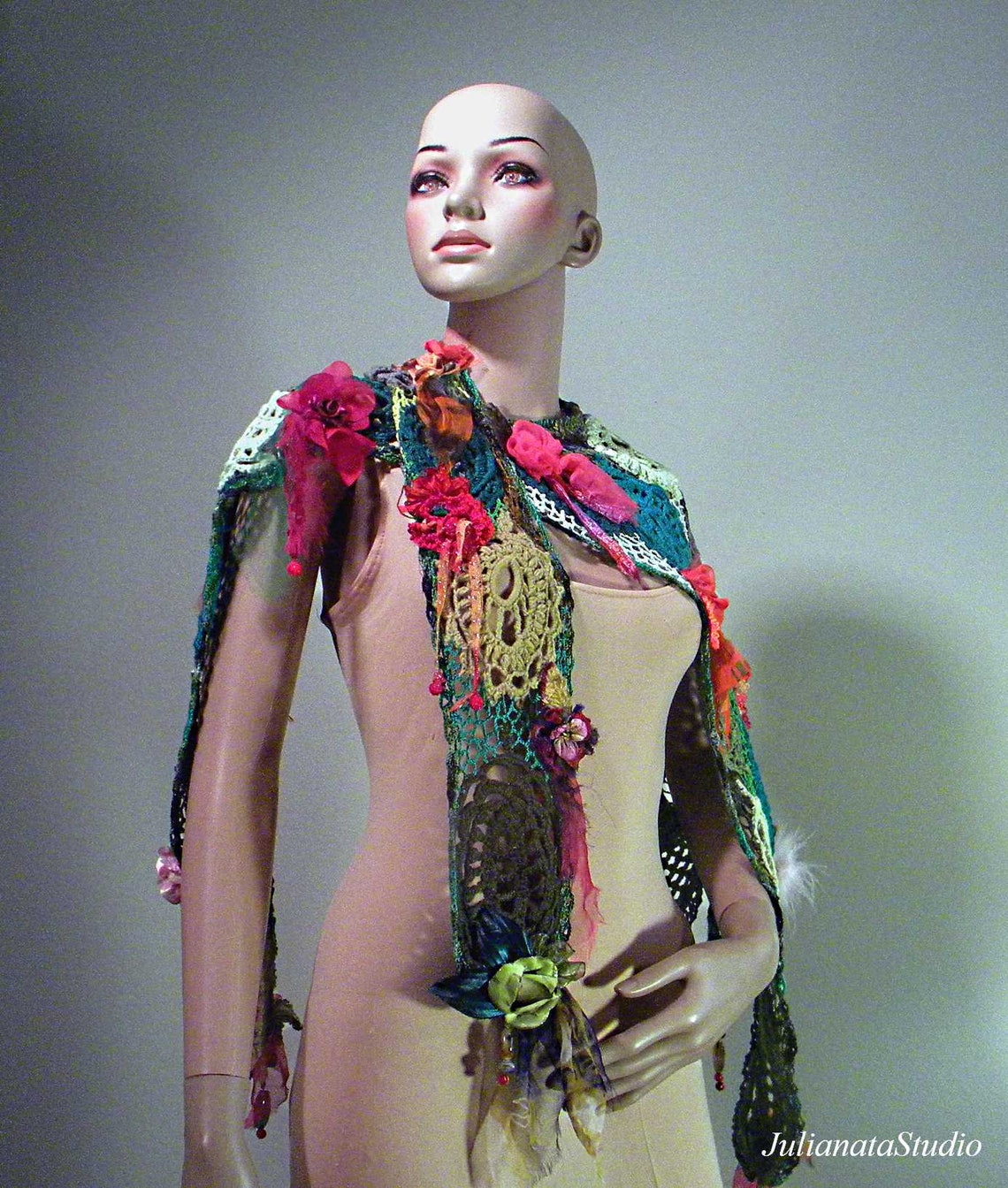 FALLEN LEAVES FANTASY Unique Shawl/stole/caplet, Wearable Fiber Art as ...