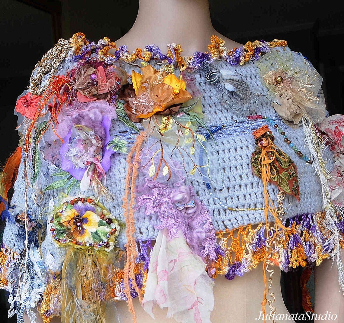 ELEGANT BOHO CAPE Wearable Fiber Art as It's Finest, Richly Embellished ...