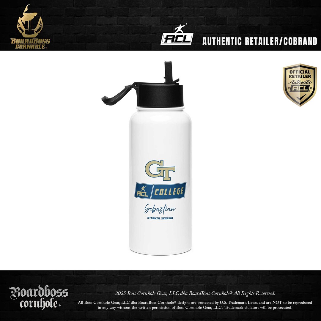 Custom Georgia Tech ACL College Stainless Steel 32oz Water Bottle With ...