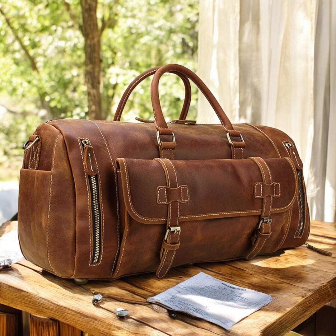Vintage Leather Duffel Bag: Men's Large Capacity Travel Weekender - Etsy UK