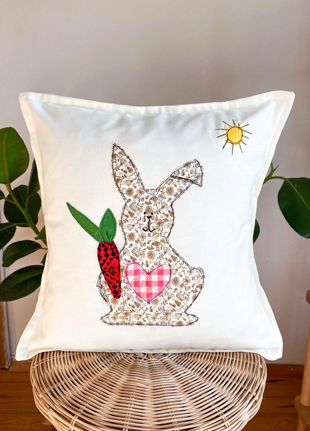 Handmade Embroidered Bunny Pillow Cover – Linen Cushion,cottagecore ...