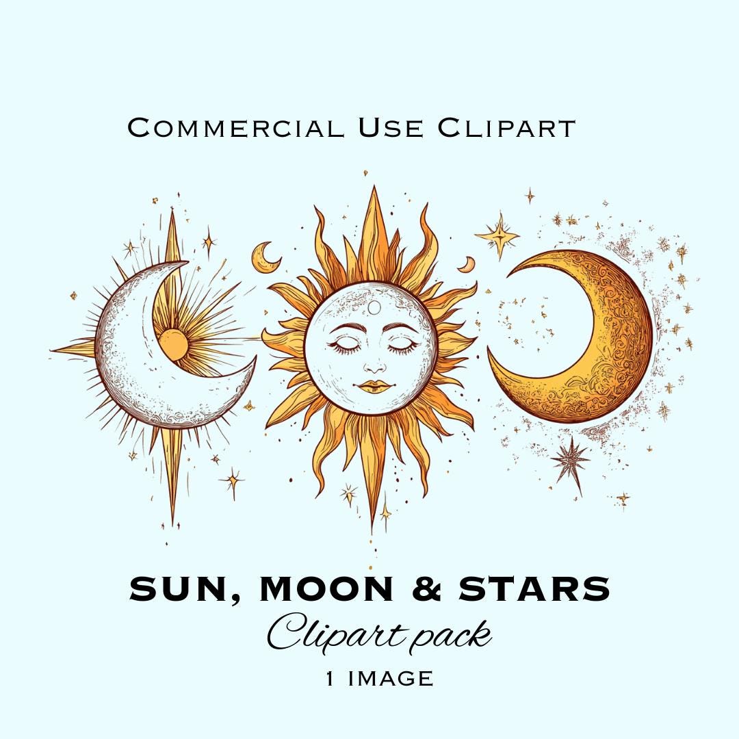 Sun Moon Stars Clip Art | Single Image | Commercial License ...