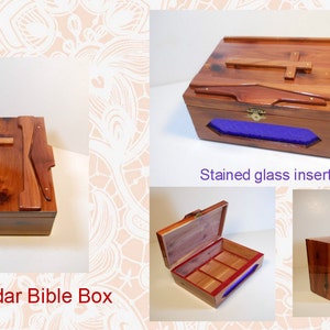 Cedar Holy Bible Box With Aromatic Interior and Stained Glass. Hand ...