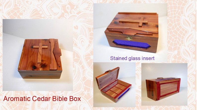 Cedar Holy Bible Box With Aromatic Interior and Stained Glass. Hand ...