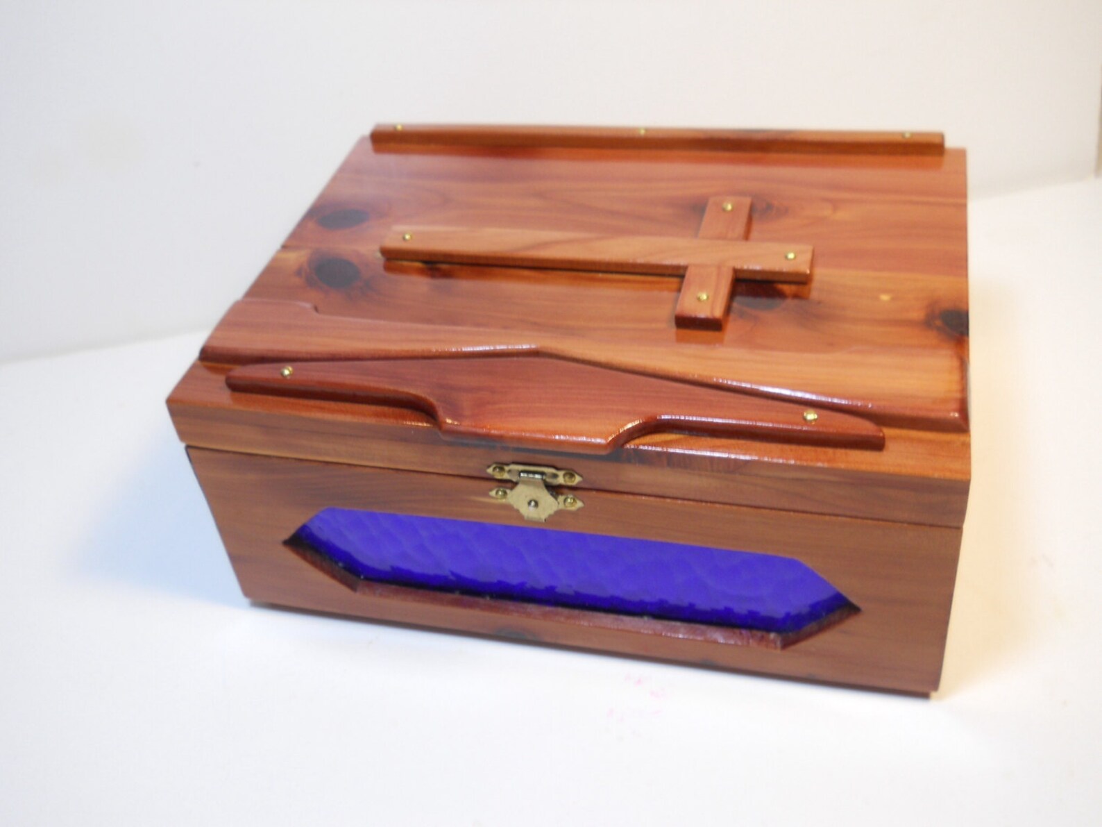 Cedar Holy Bible Box With Aromatic Interior and Stained Glass. Hand ...