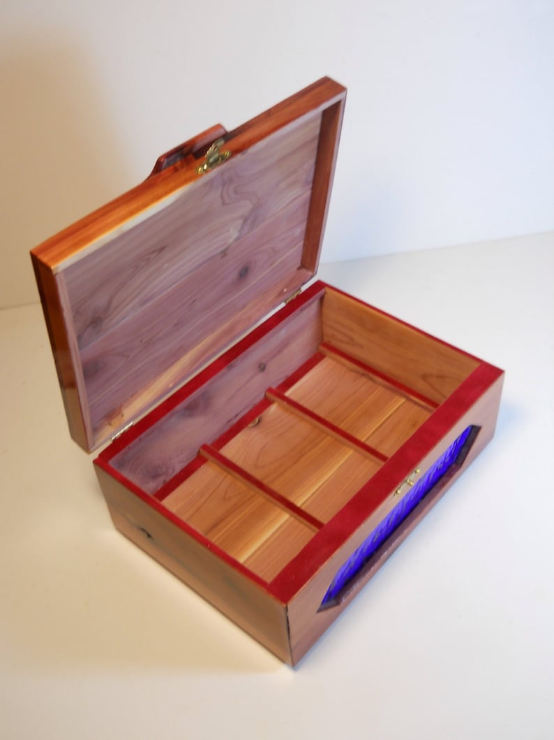 Cedar Holy Bible Box With Aromatic Interior and Stained Glass. Hand ...