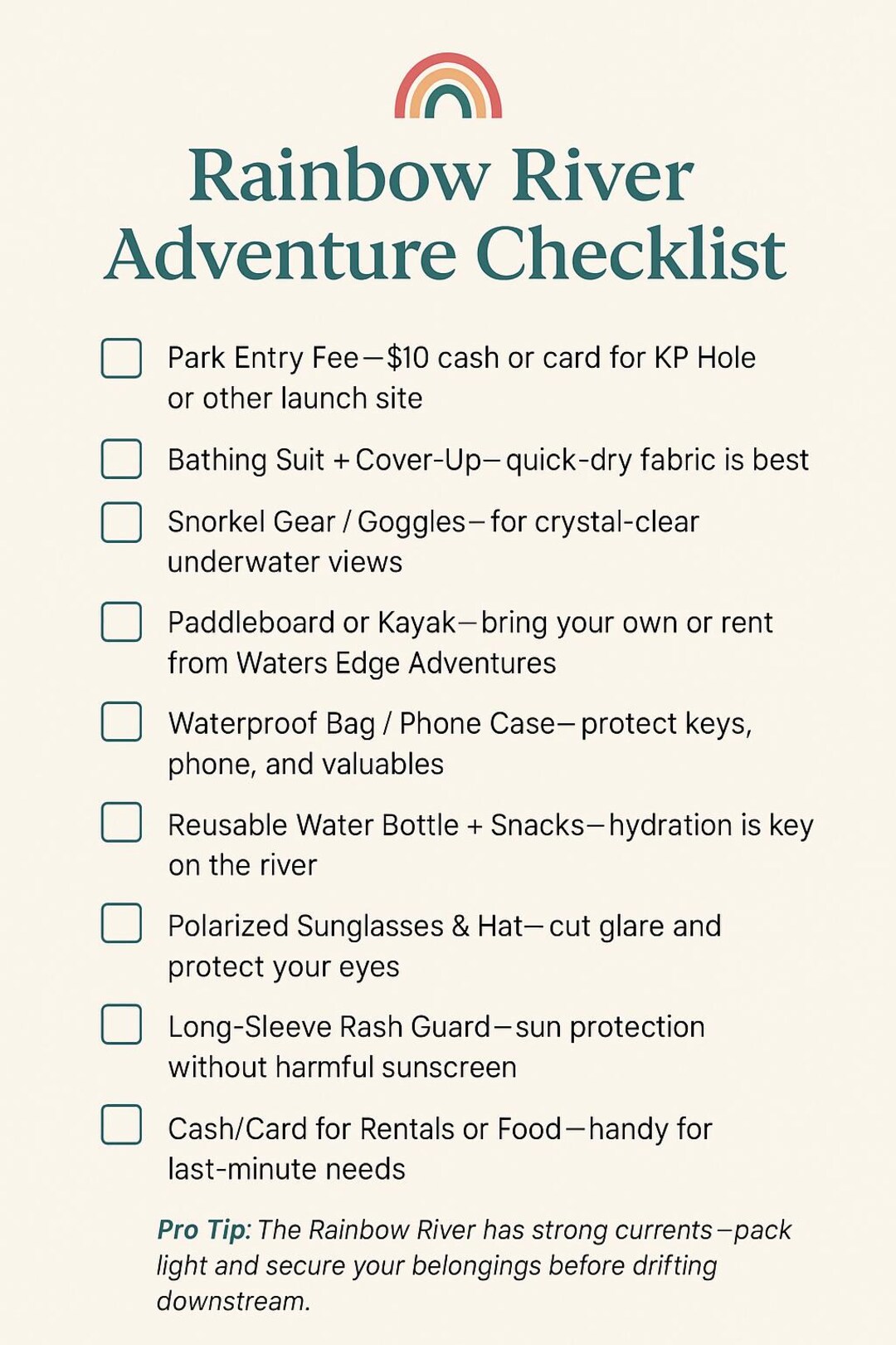 Rainbow River Adventure Checklist Kayak and Paddleboard Guide Printable ...