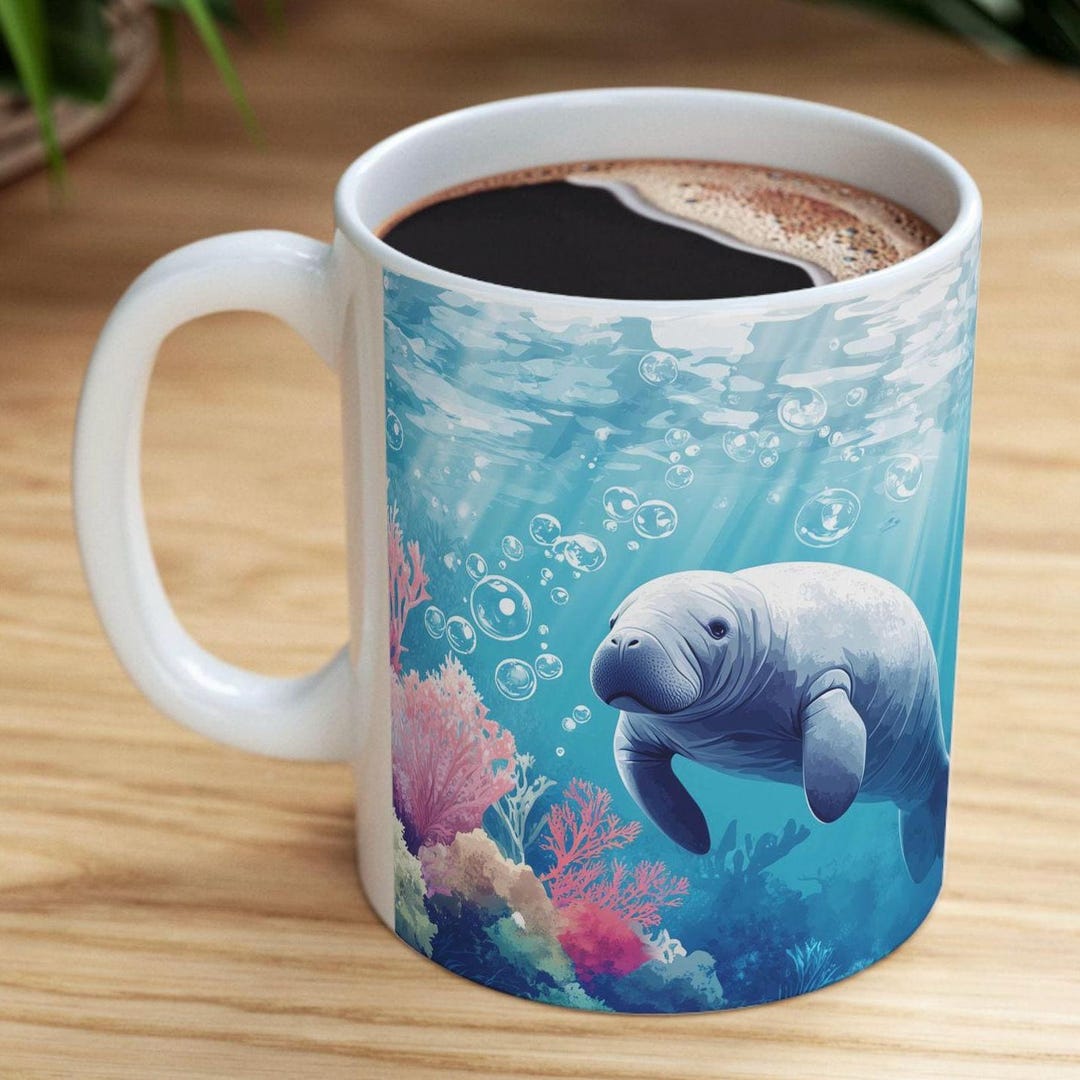 Manatee Lover Mug Cute Tropical Ocean Animal Gift Marine Drinkware ...