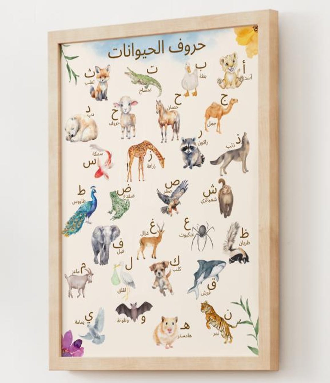 Arabic Alphabet With Animals Poster for Kids Fun Educational Wall Art ...