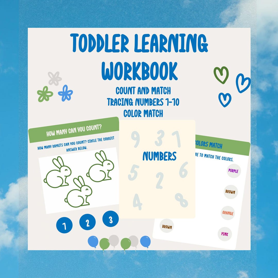 Toddler Learning Worksheet | Count and Match, Trace Numbers 1-10, Color ...