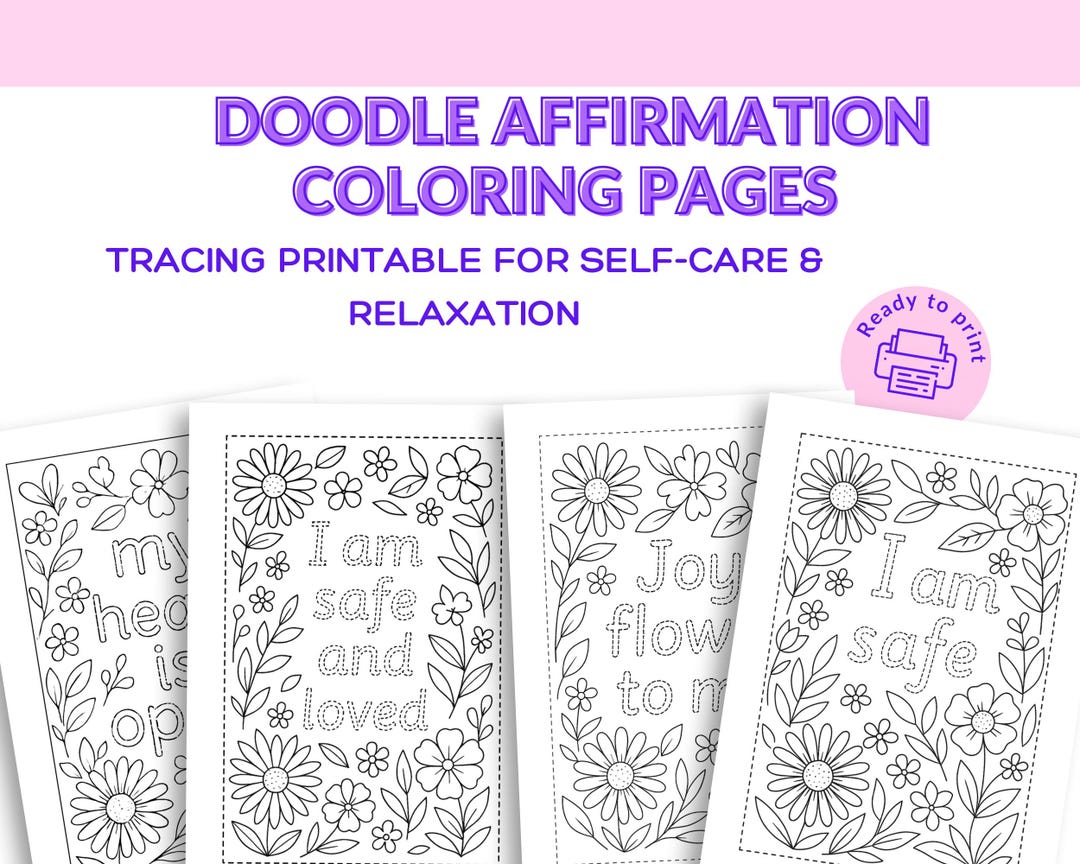 Doodle Affirmation Coloring Pages | Tracing Printable for Self-care ...