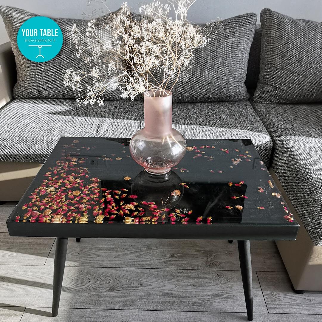 Handcrafted Coffee Table Live Edge, Epoxy Resin, Burnt Beech, Tea Rose ...