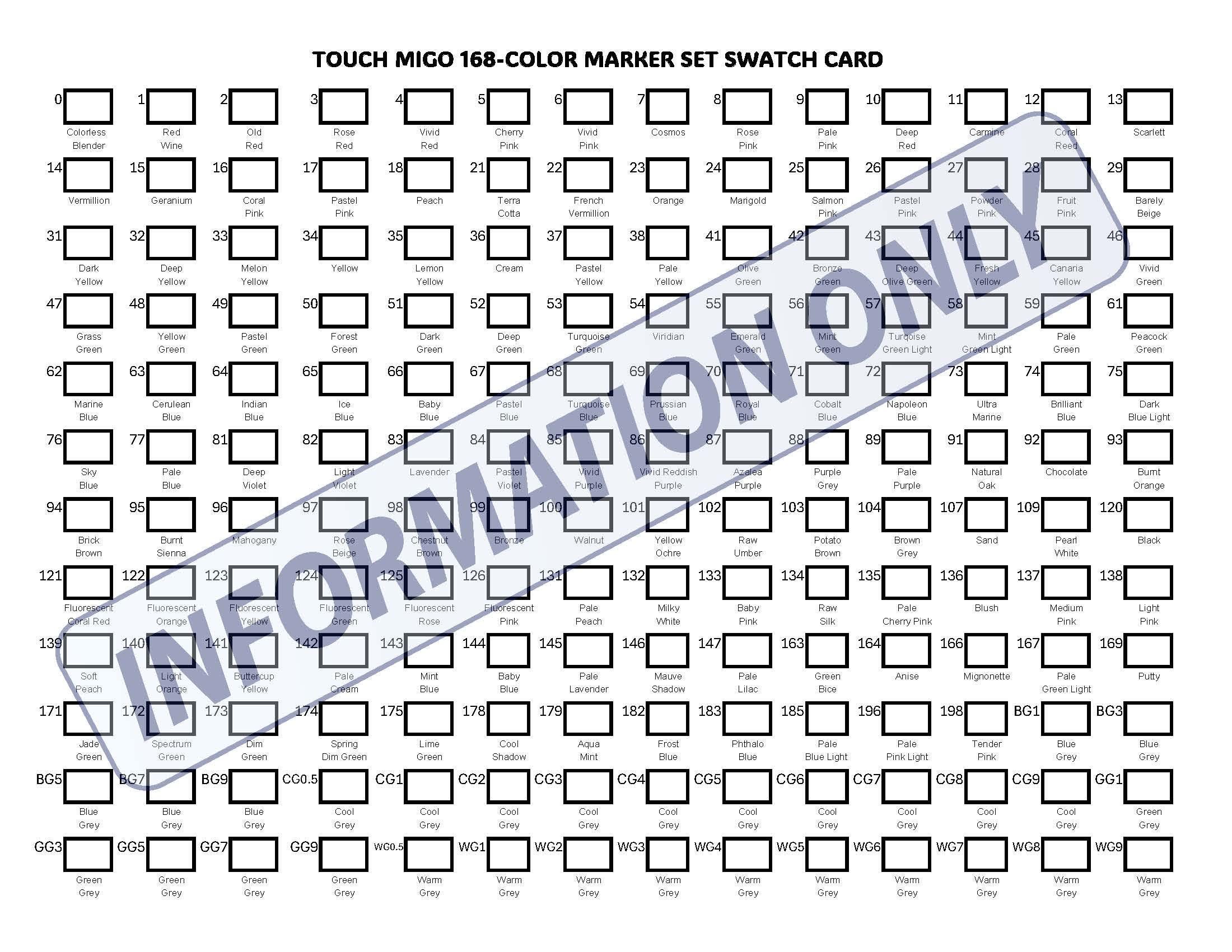 Touch Migo 168 Color Swatch Card | Numerical Order | Printable PDF - Etsy
